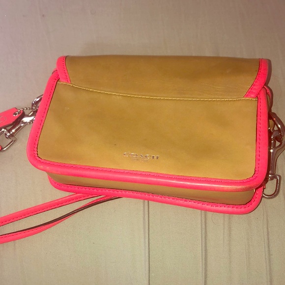 Coach | Bags | Coach Tan And Neon Pink Cross Body Bag | Poshmark